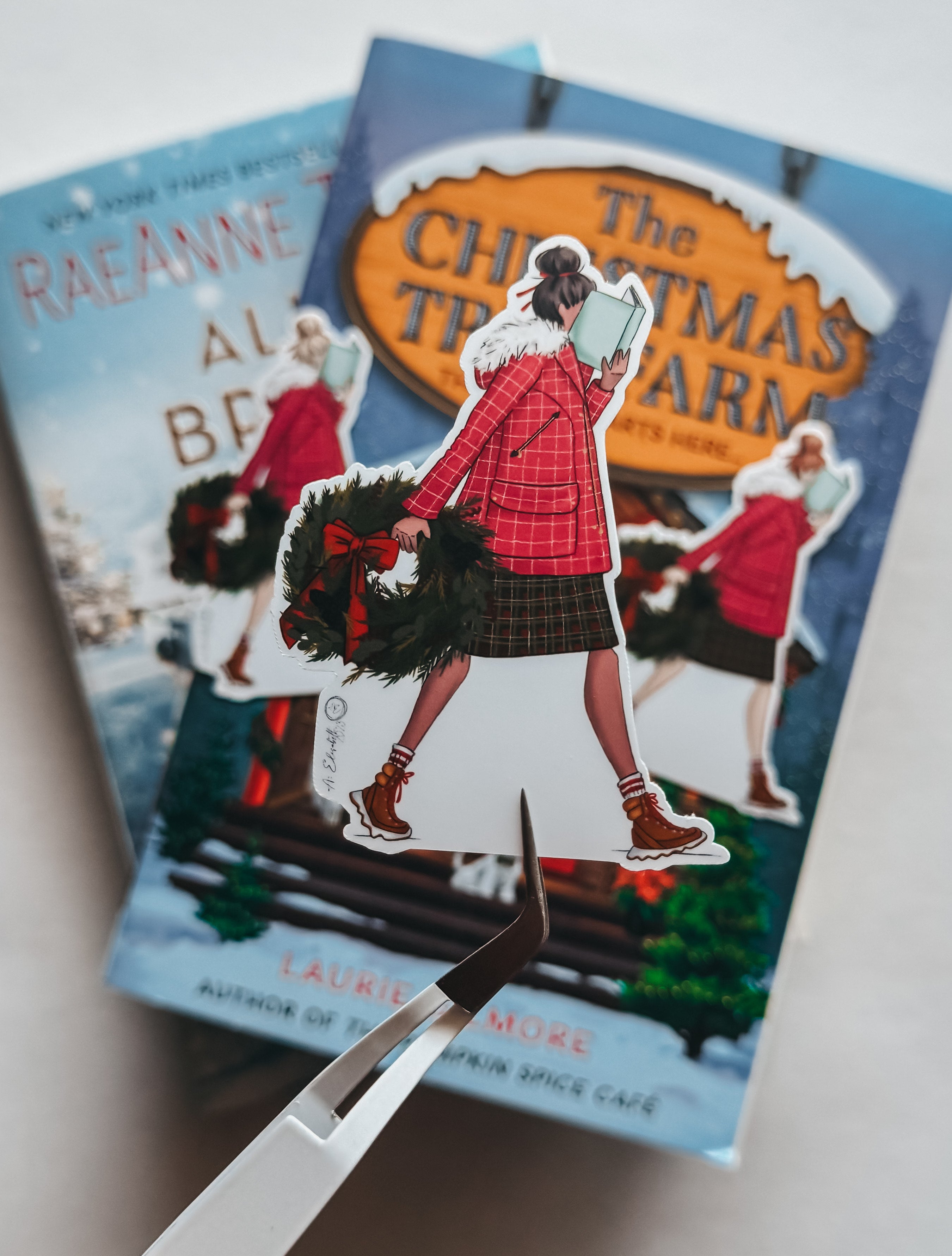 "Merry Bookmas" CUSTOMIZABLE die cut sticker – Alex Elisabeth Illustration